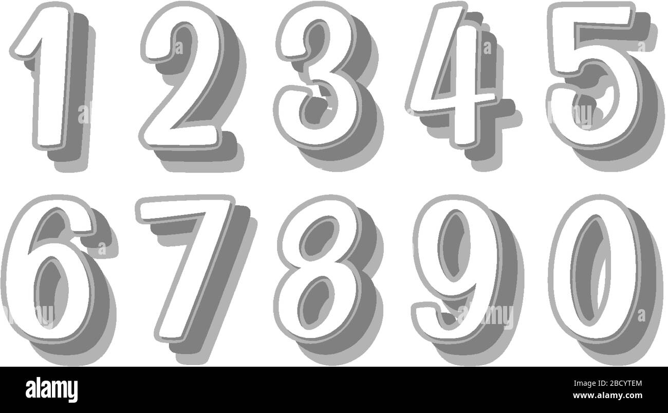 Font design for numbers one to zero on white background illustration ...