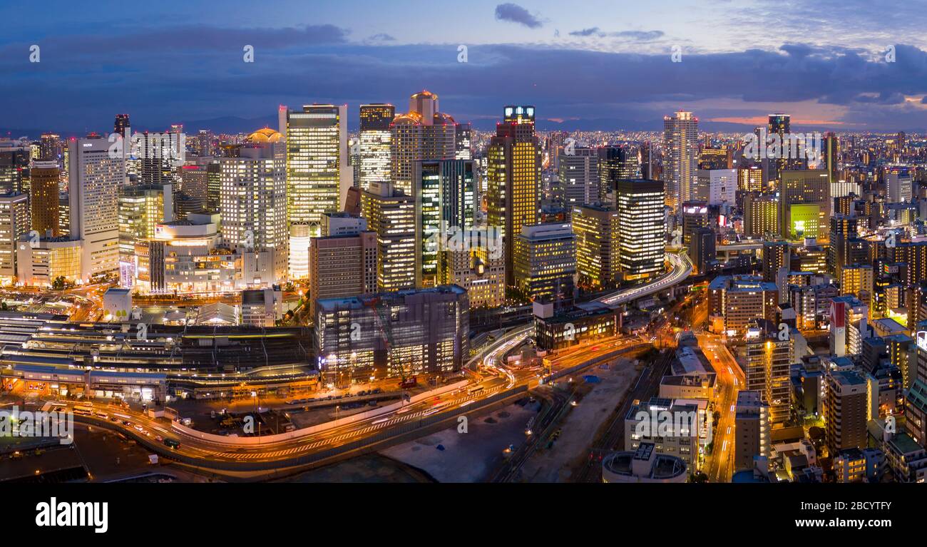 aerial view of osaka city skyline in japan Stock Photo - Alamy