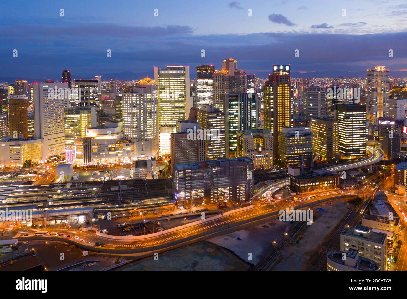 aerial view of osaka city skyline in japan Stock Photo - Alamy