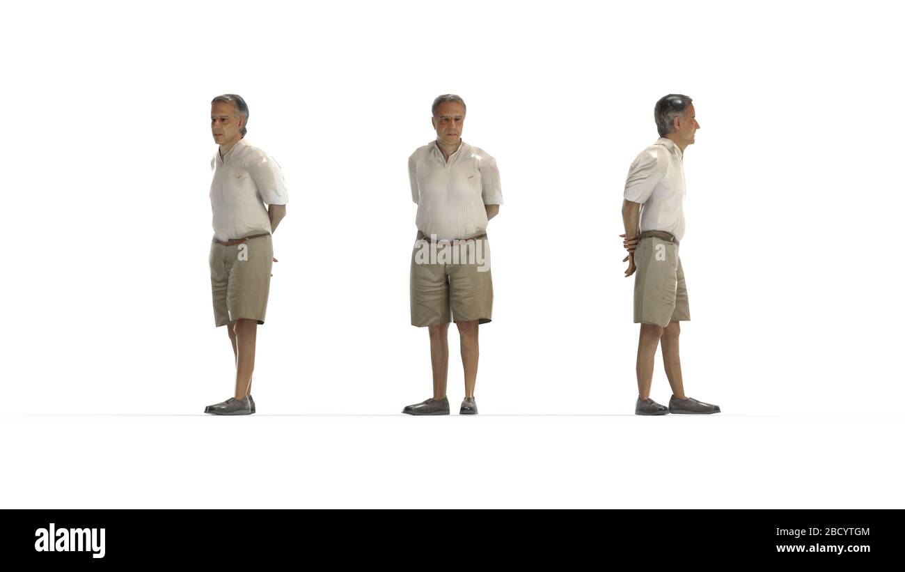 3D rendering of a man standing looking with his hand behind his back ...