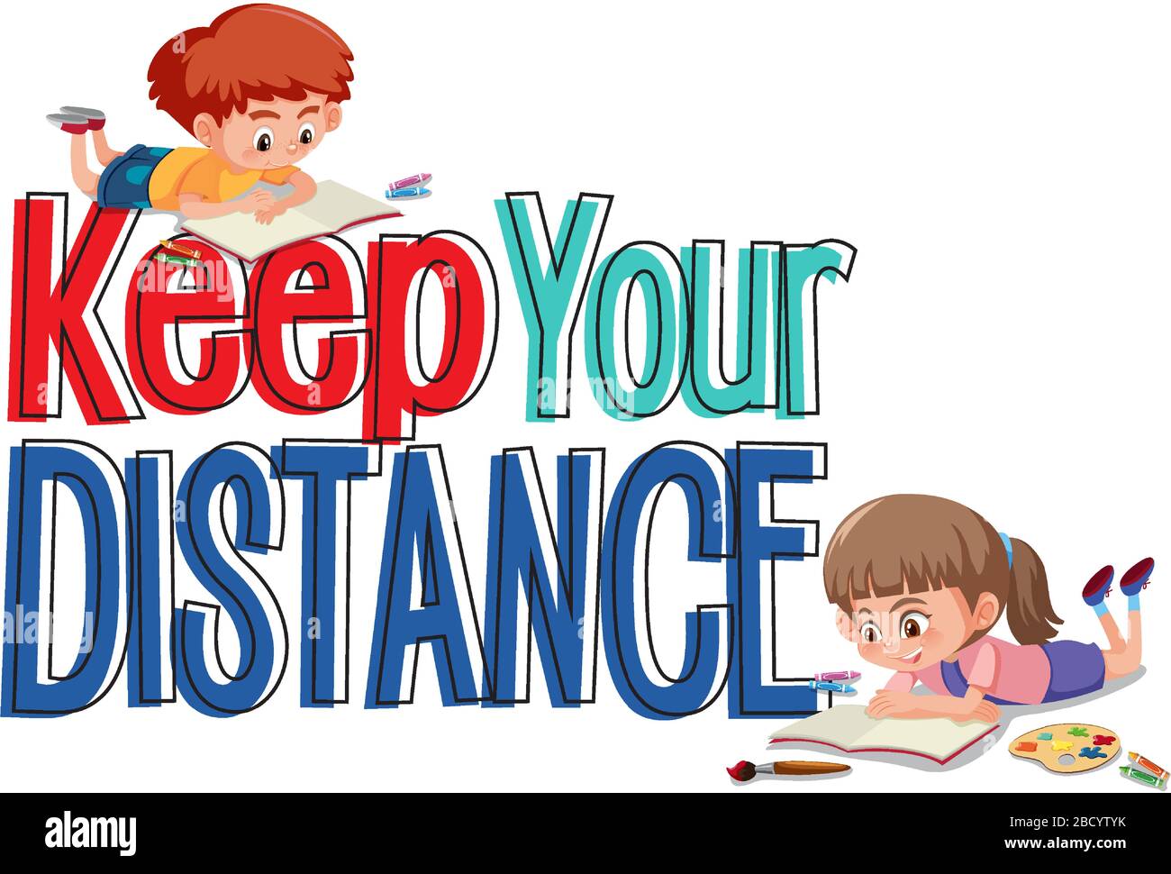 Coronavirus poster design with children and phrase keep your distance ...