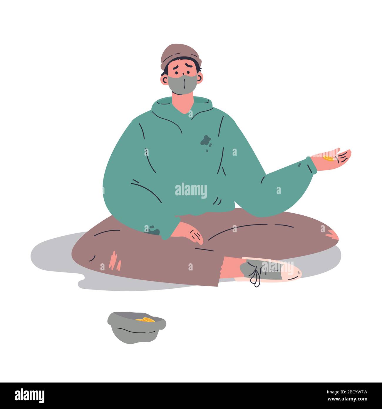 Homeless man in medical mask during quarantine Stock Vector Image & Art ...