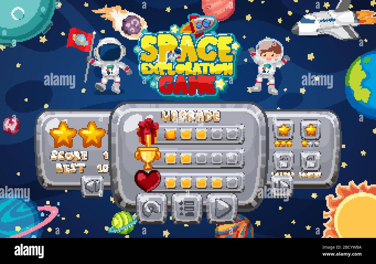 Game template with many planets in the space background illustration ...