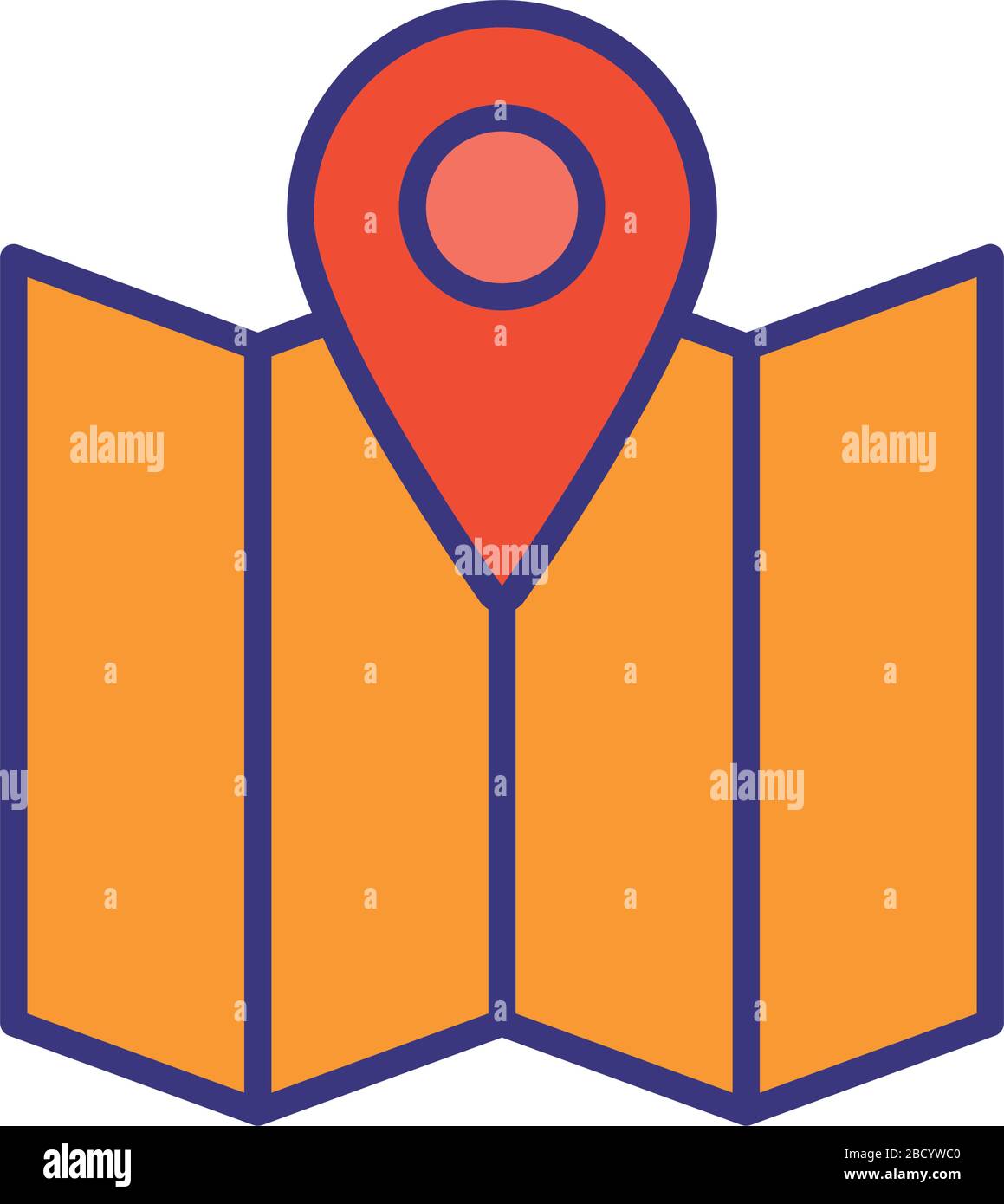 paper map with pin location line and fill style Stock Vector Image ...
