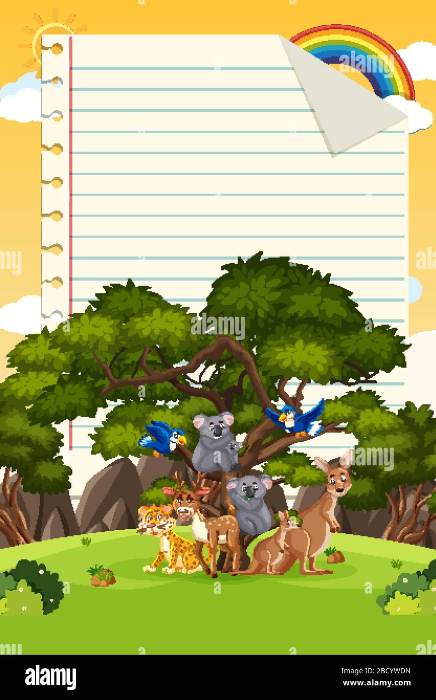 Border template design with many wild animals in background ...