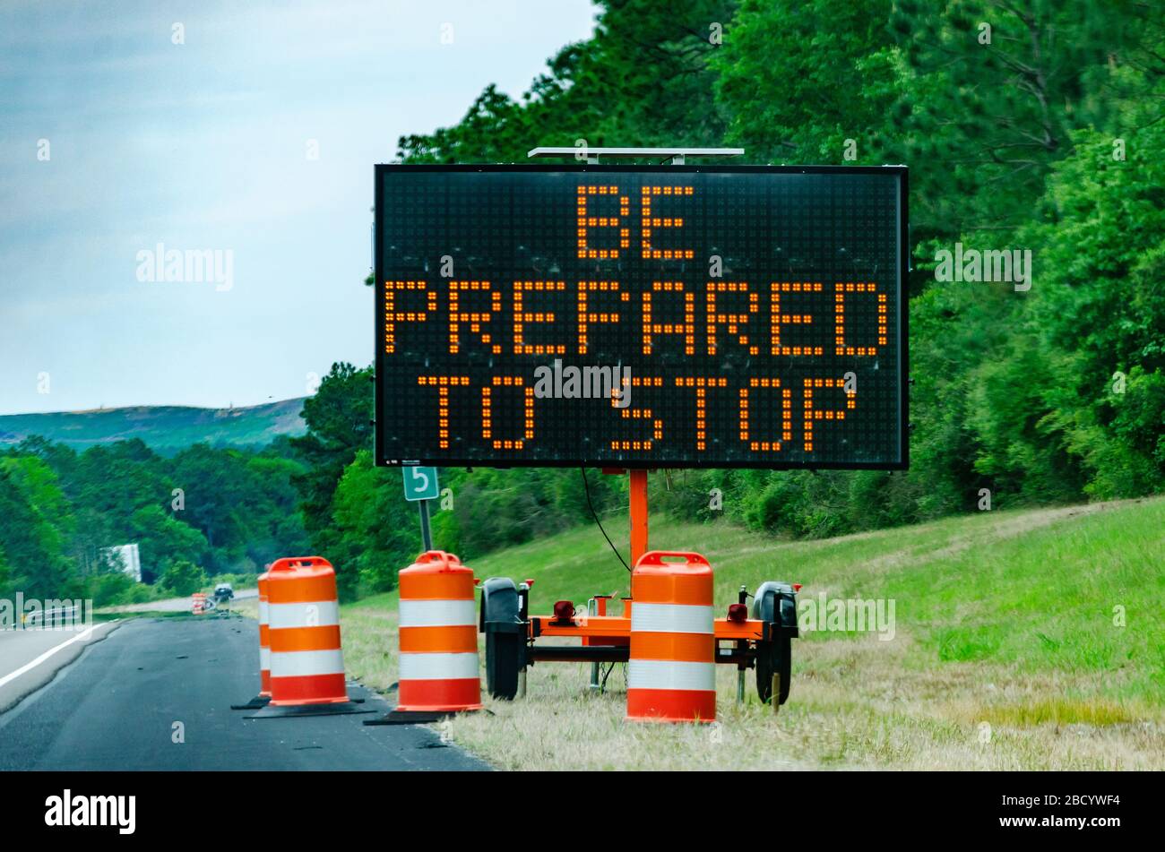 A sign on Interstate 10 East warns motorists to prepare to stop for a ...