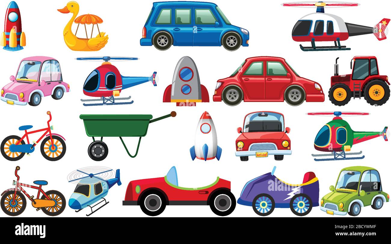 Set of different types of transportations on white background ...