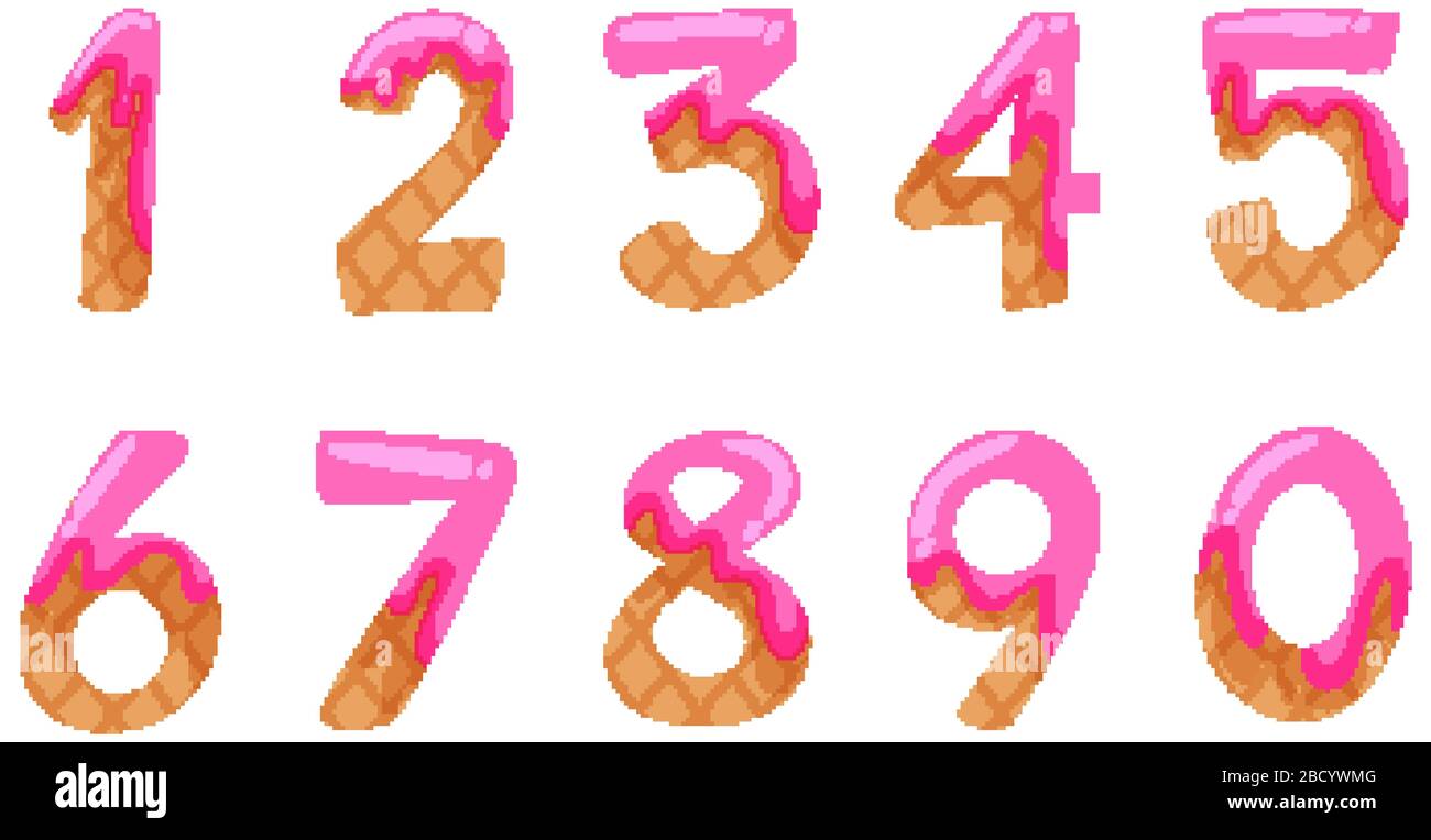 Font design for numbers one to zero on white background illustration ...