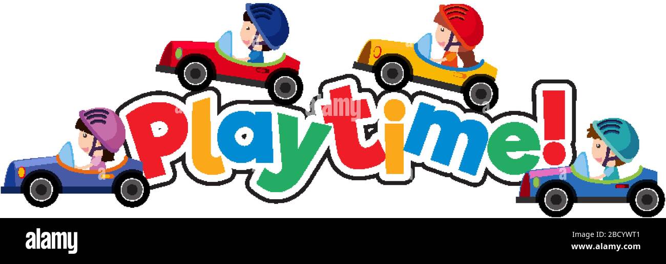 Font design for word play time with happy kids playing illustration ...