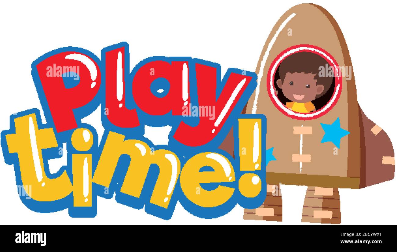 Font design for word play time with happy kids playing illustration ...