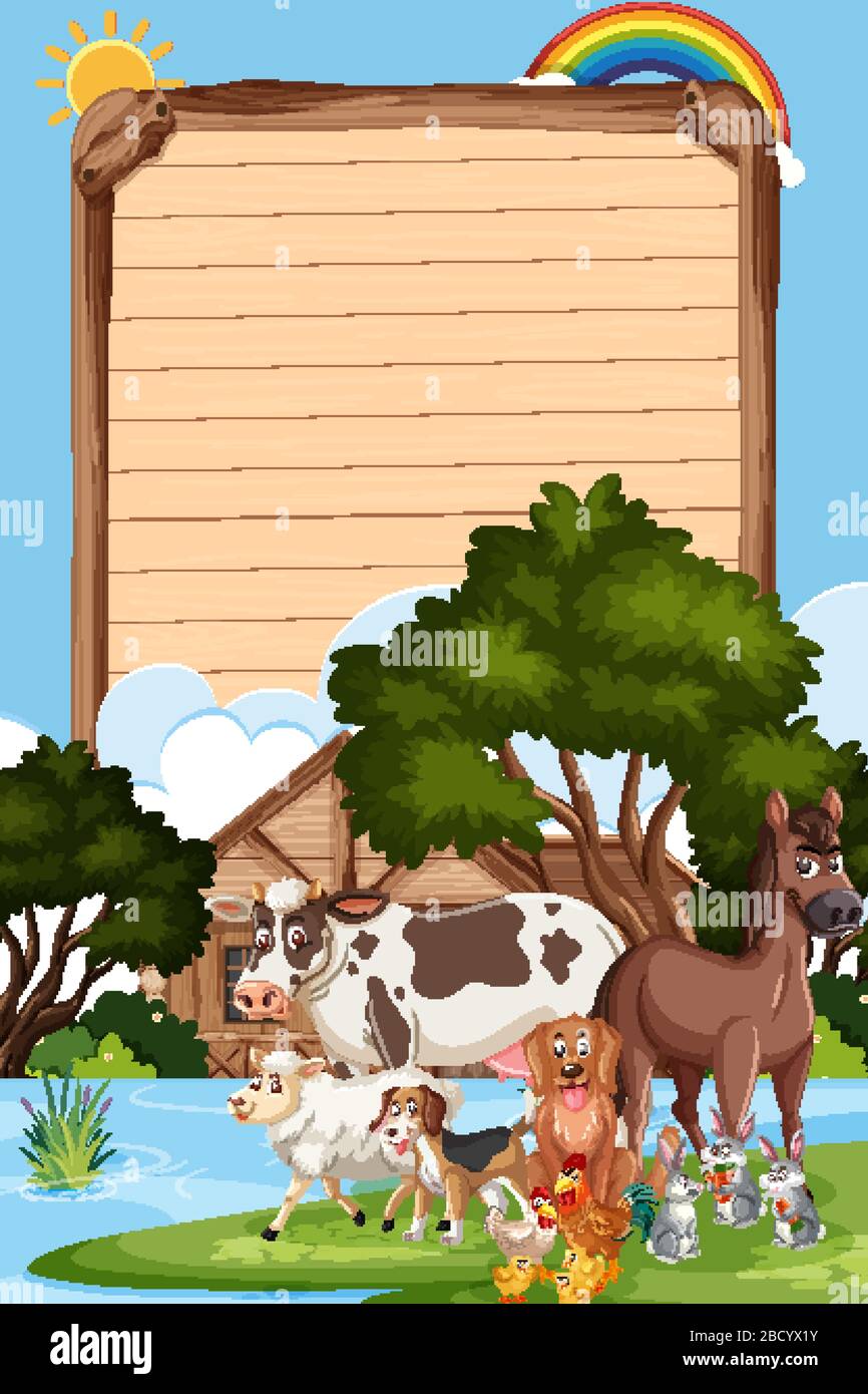 Border template design with many wild animals in background ...