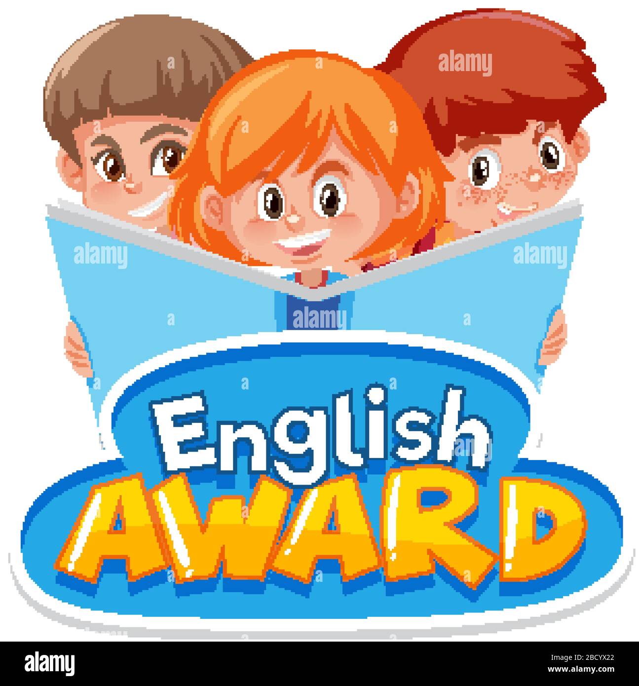 Font design for English award with three children reading big book ...