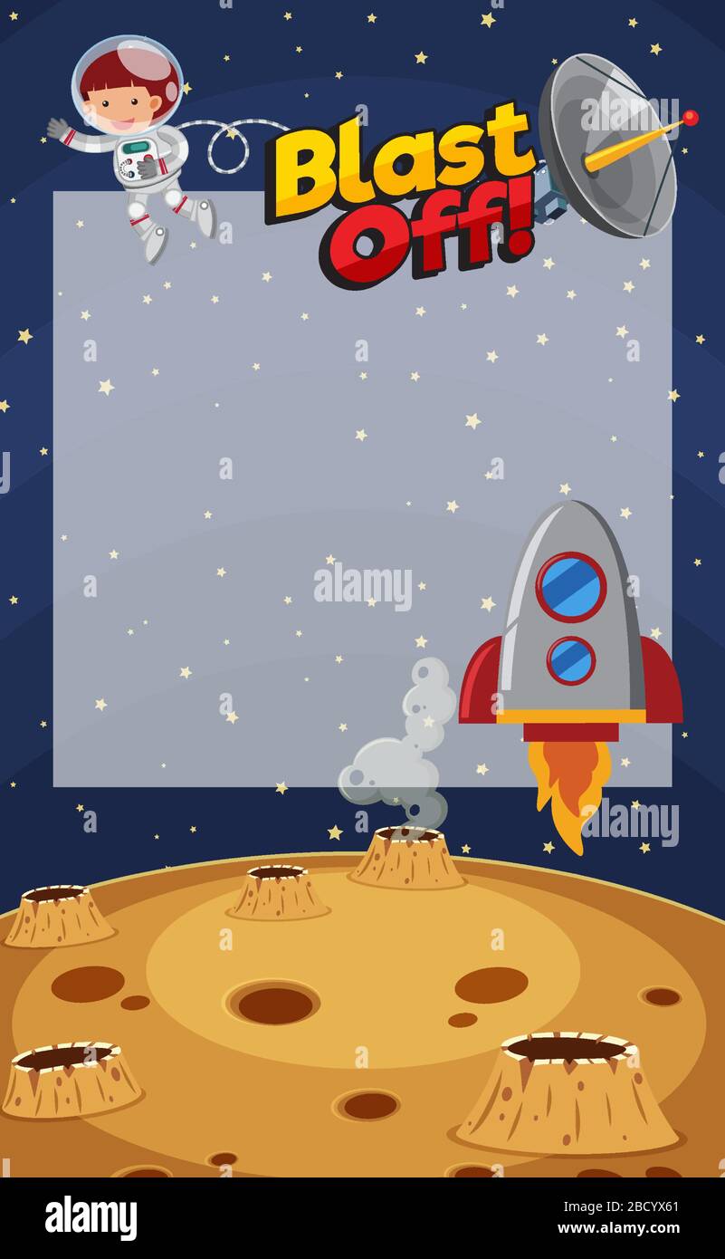 Frame template with astronaut and spaceship in space illustration Stock ...