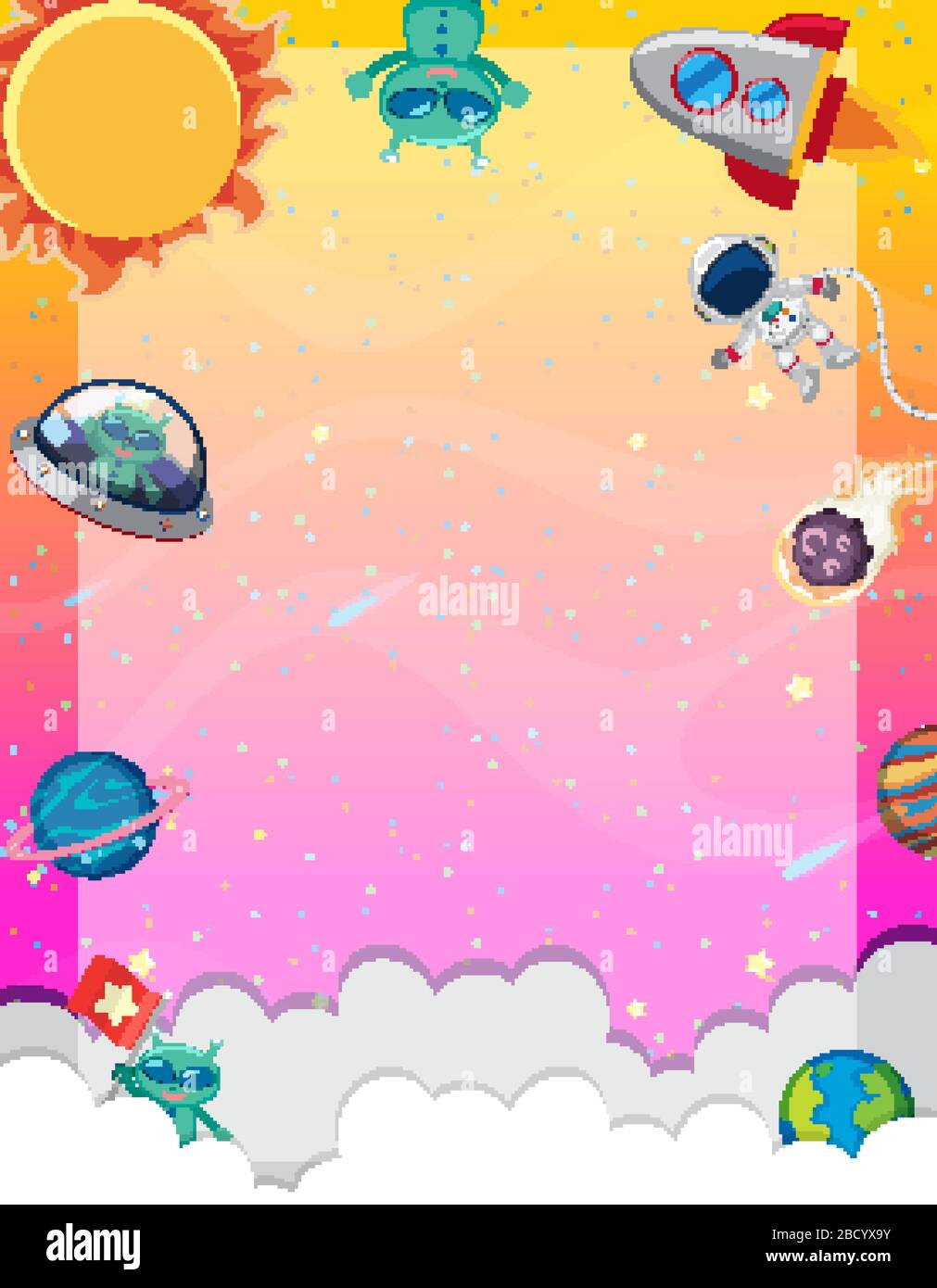 Frame template with many planets in the space background illustration ...