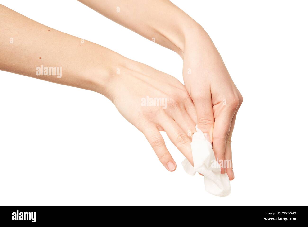 Cleaning hands with antibacterial wet wipes Stock Photo - Alamy