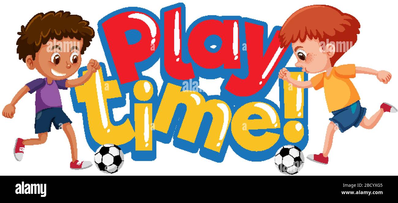 Font design for word play time with happy kids playing illustration ...