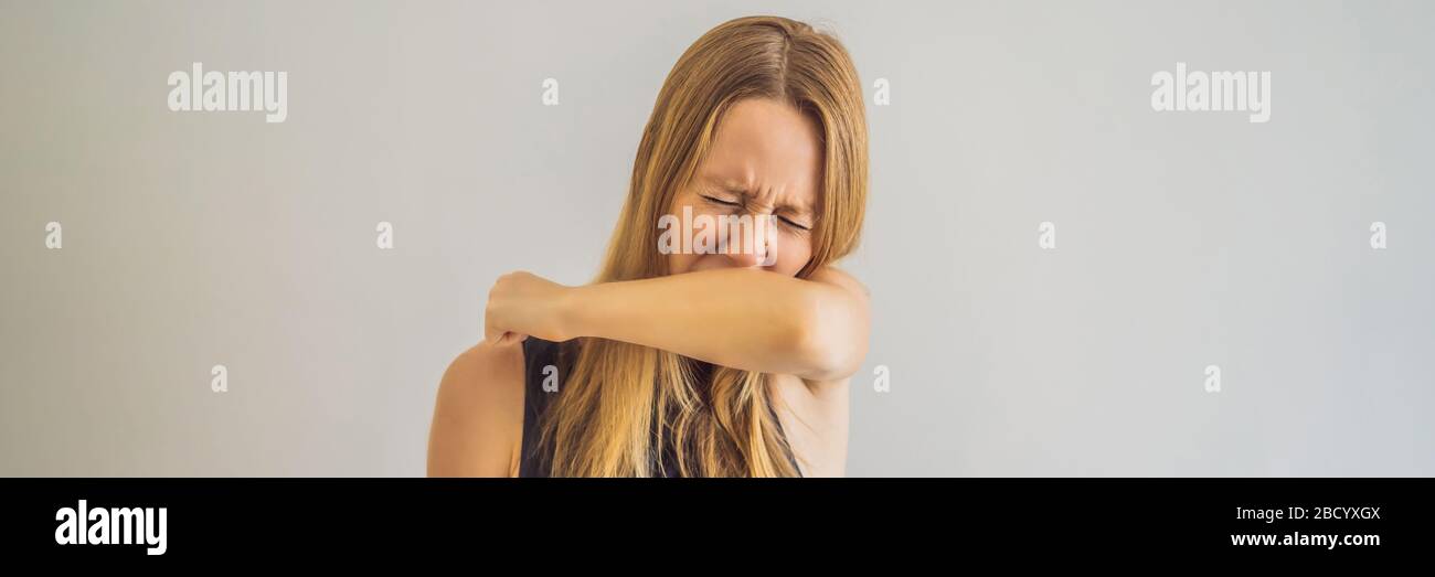 Caucasian woman coughing elbow hi-res stock photography and images - Alamy