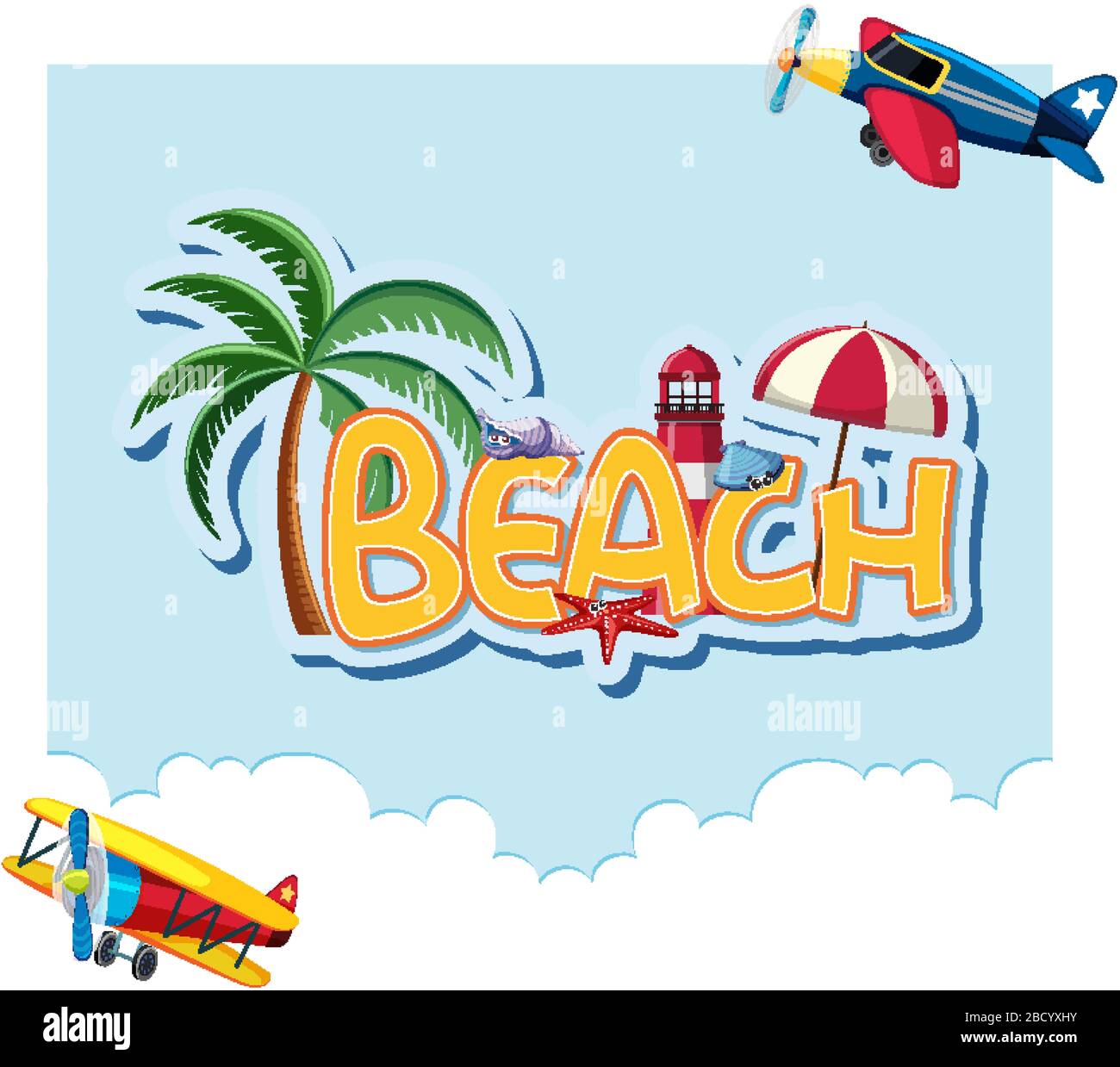 Font design template for word beach with sky background illustration ...