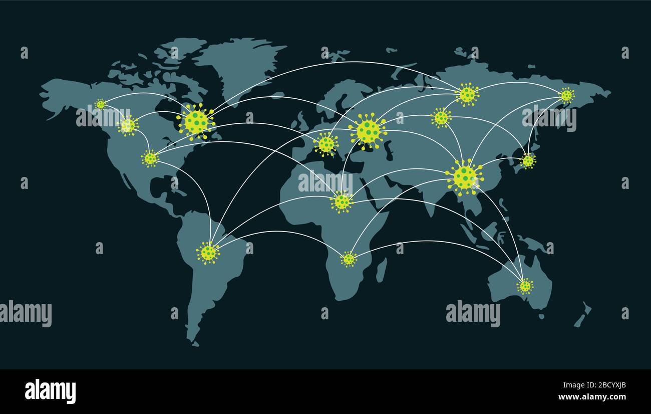 Coronavirus COVID-19 World Map Spreading Infection. Red Point On ...