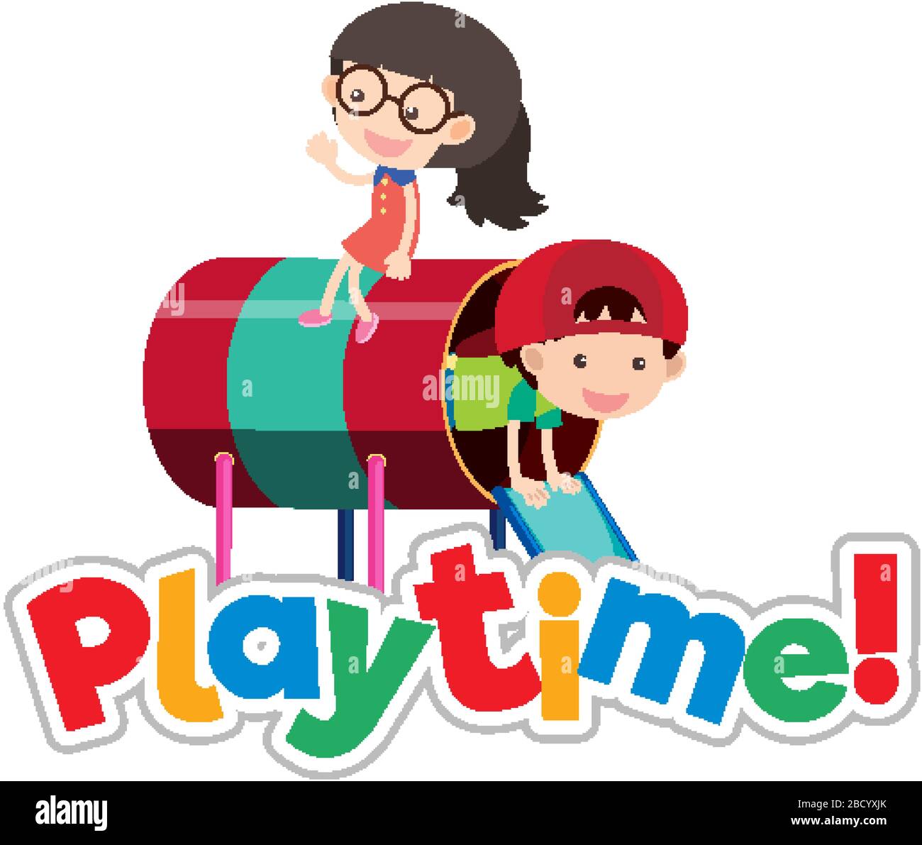 Font design for word play time with happy kids playing illustration ...