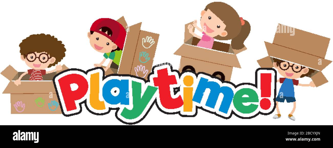 Font design for word play time with happy kids playing illustration ...