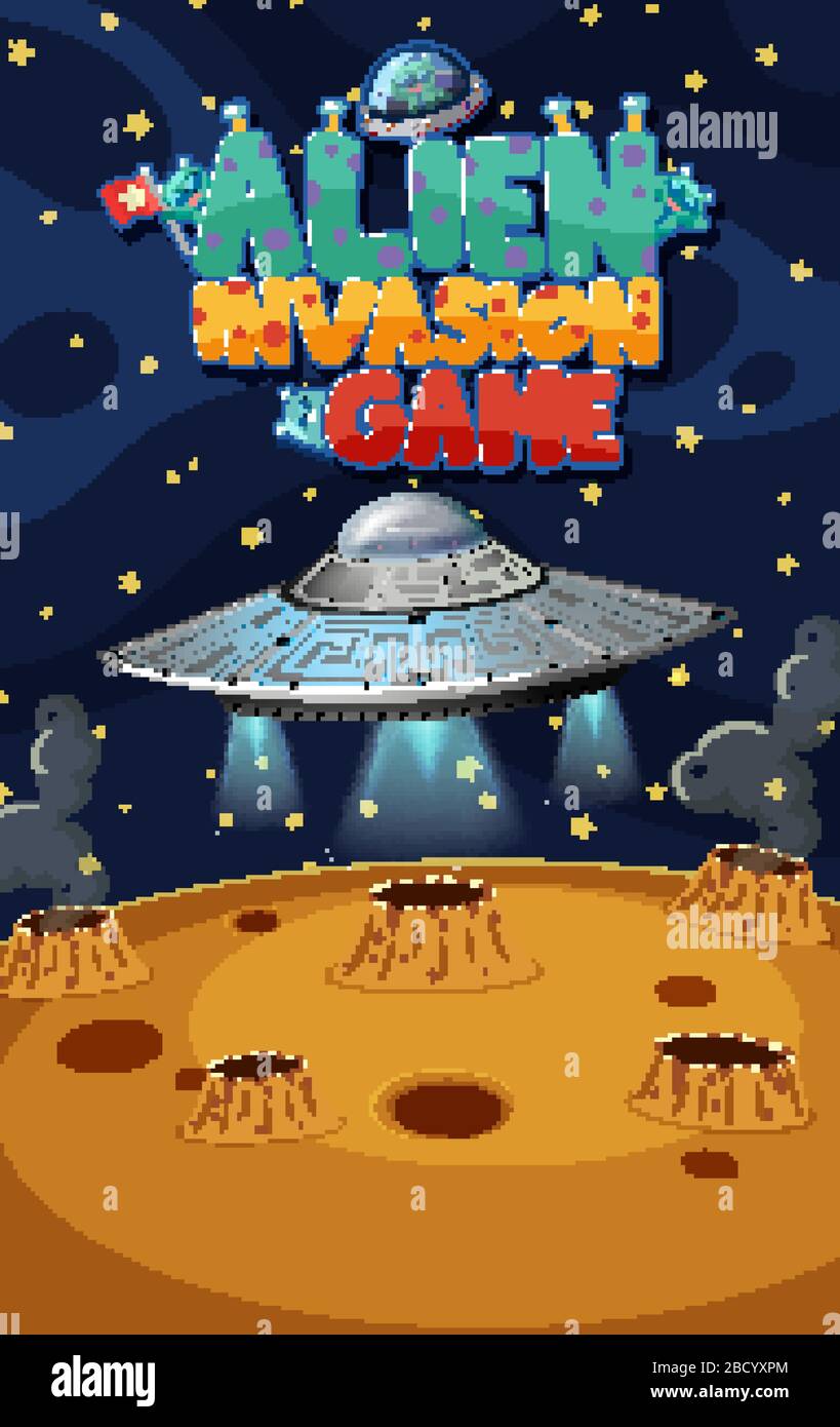 Background scene with alien invasion in space illustration Stock Vector ...