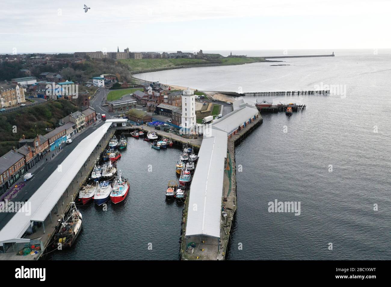 Fishing boats at North Shields Fish Quay on the bank of the River Tyne ...