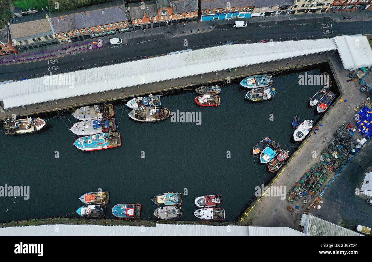 Fishing boats at North Shields Fish Quay on the bank of the River Tyne ...