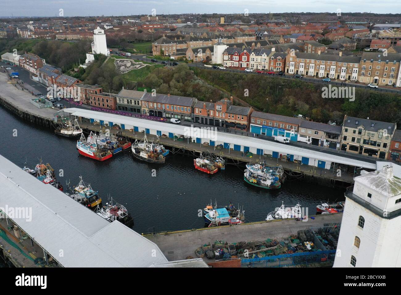 Fishing boats at North Shields Fish Quay on the bank of the River Tyne ...