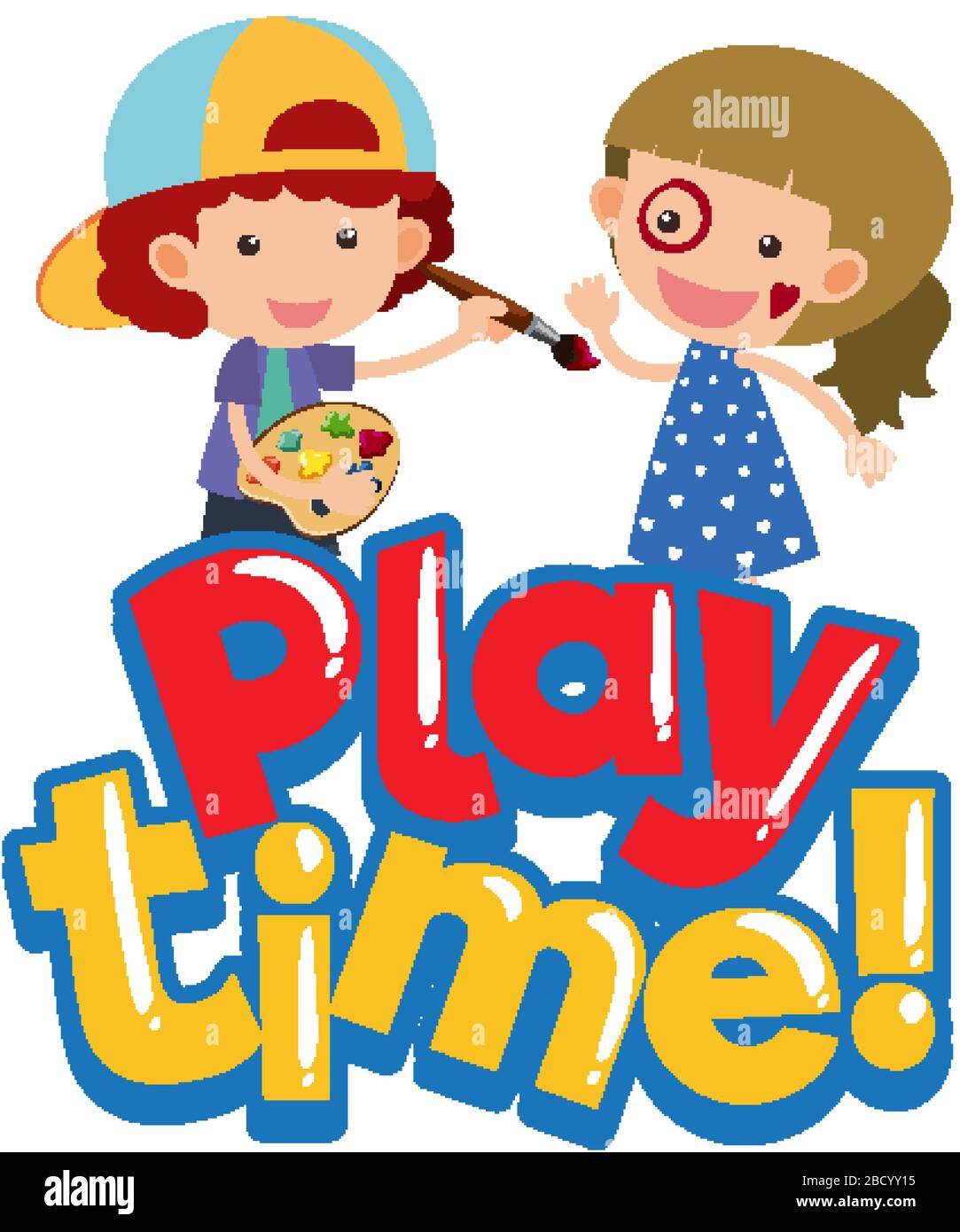 Font design for word play time with happy kids playing illustration ...