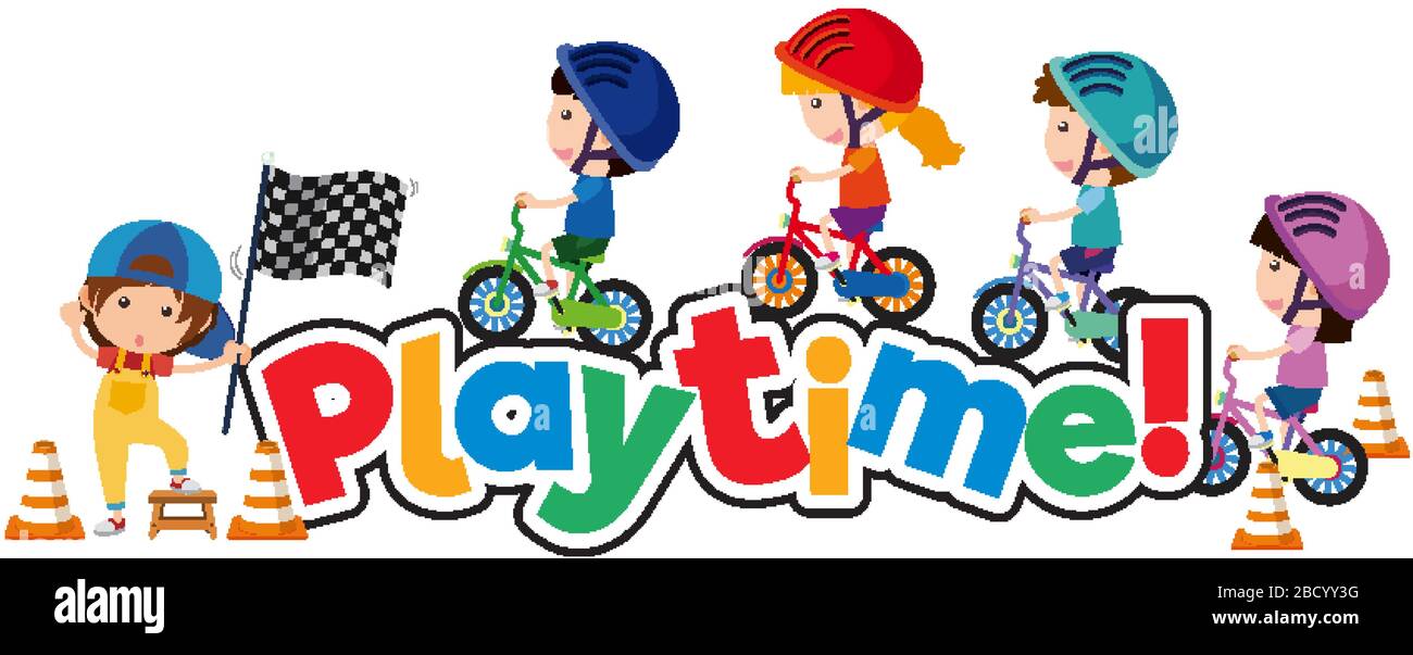 Font design for word play time with happy kids playing illustration ...