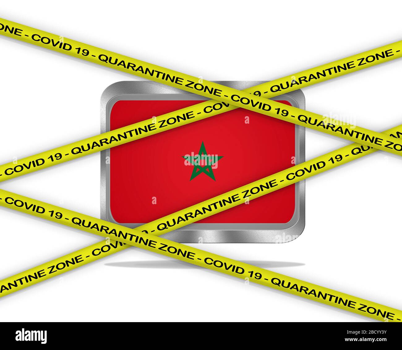 COVID-19 warning yellow ribbon written with: Quarantine zone Cover 19 ...
