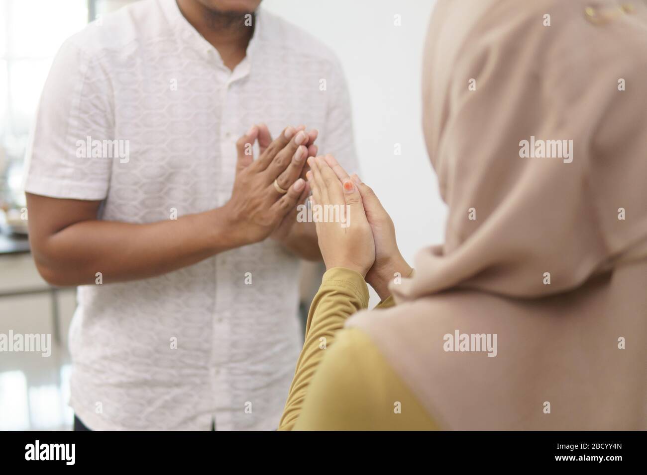 close up gesture of hand muslim hand together shake hand Stock Photo ...
