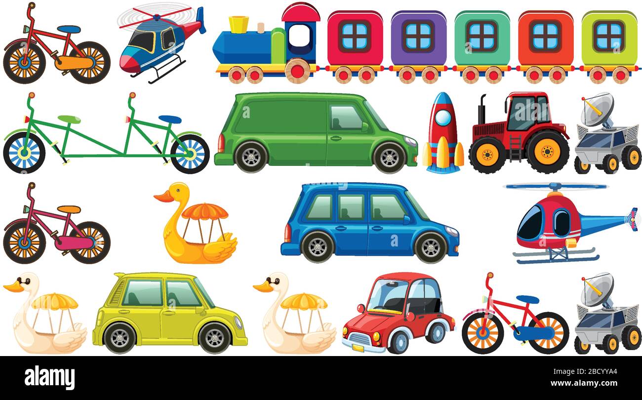 Big set of different types of transportation on white background ...