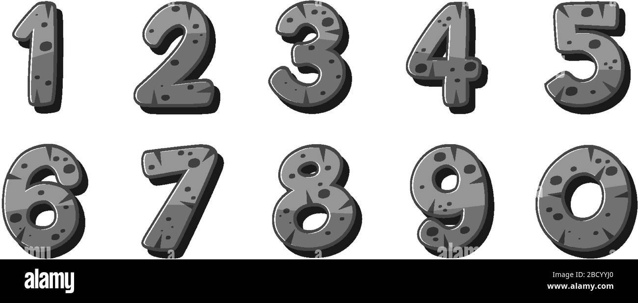 Font design for numbers one to zero on white background illustration ...