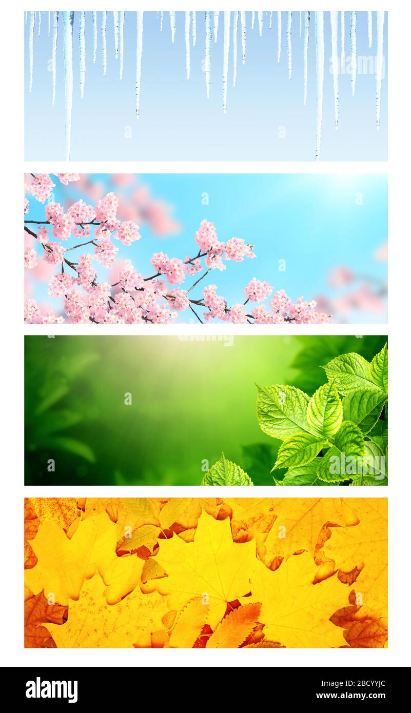 Four seasons of year. Set of horizontal nature banners with winter ...