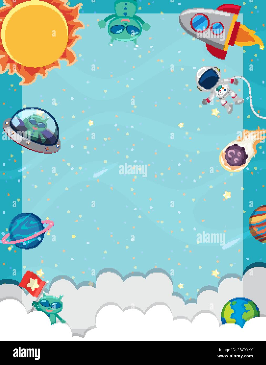 Frame template with many planets in the space background illustration ...