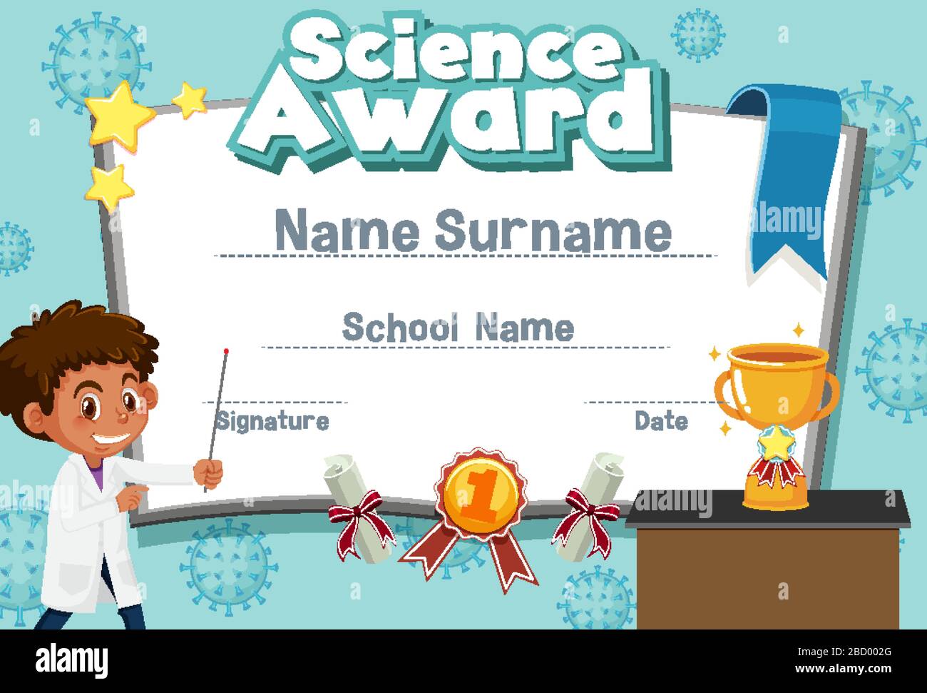 Certificate template for science award with kid in the lab background ...