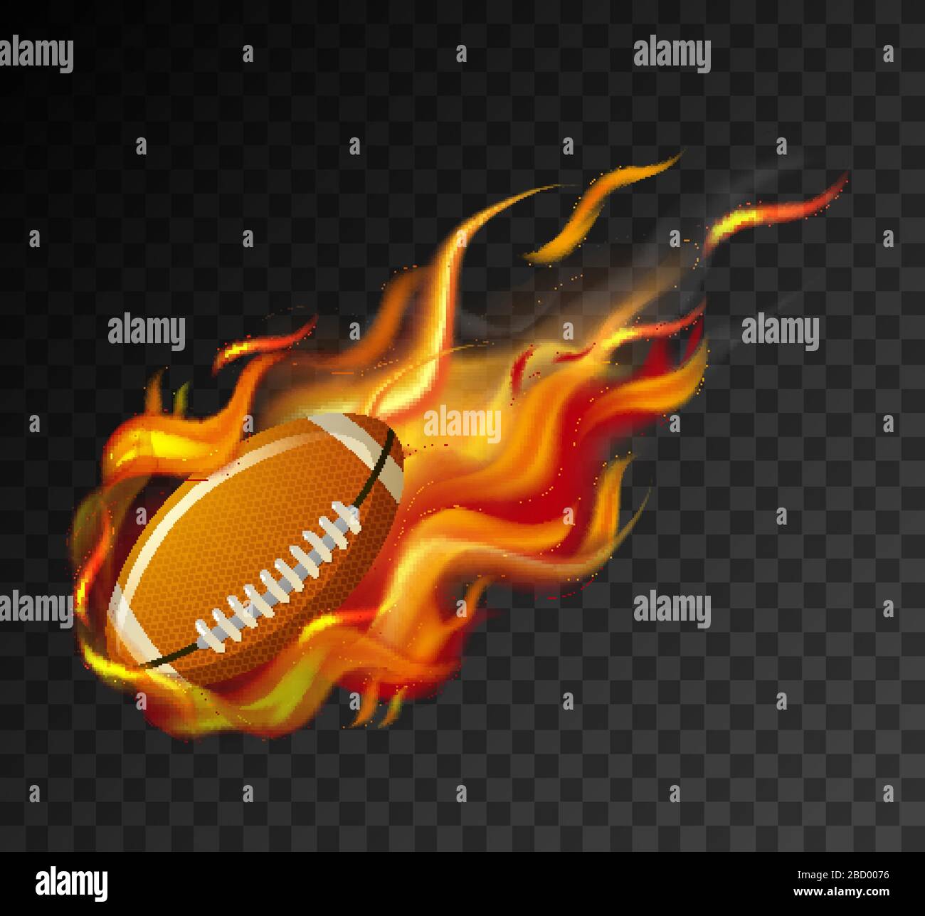 Rugby ball with big flame shooting on black background illustration ...