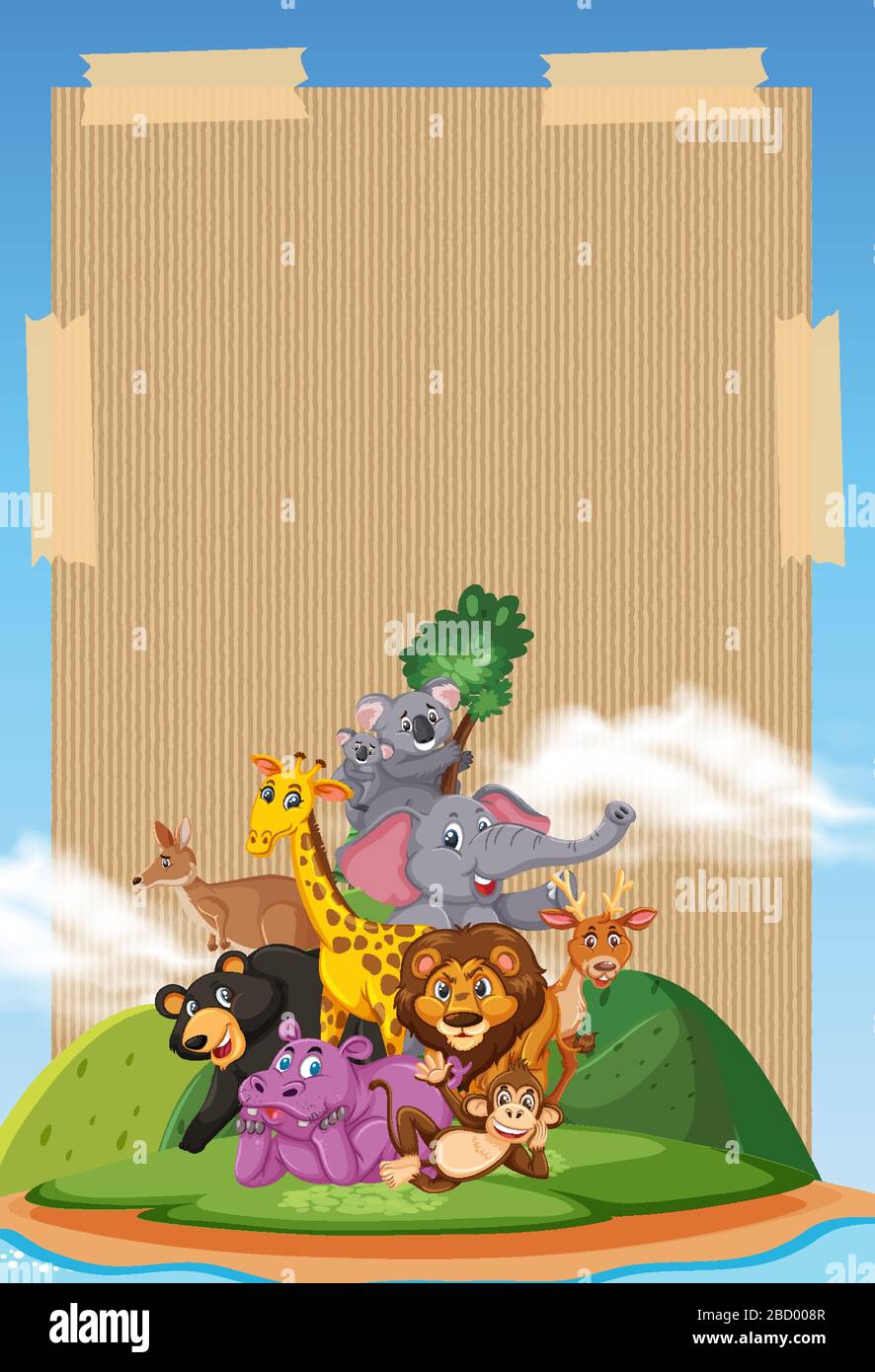 Border template design with many wild animals in background ...