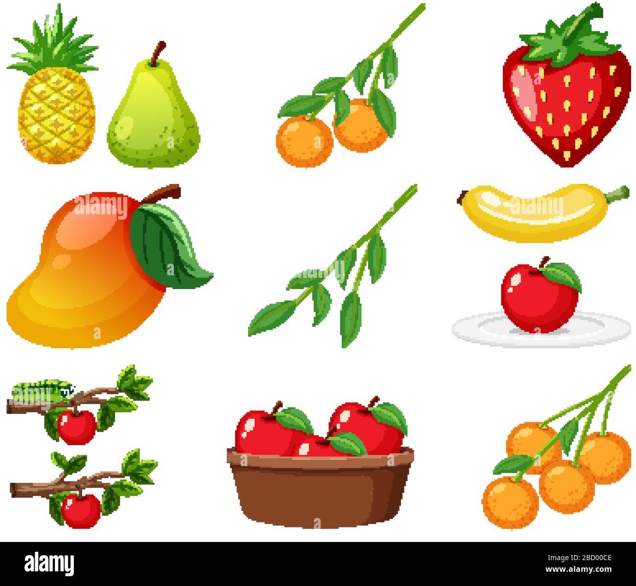 Large set of different types of fruits on white background illustration ...