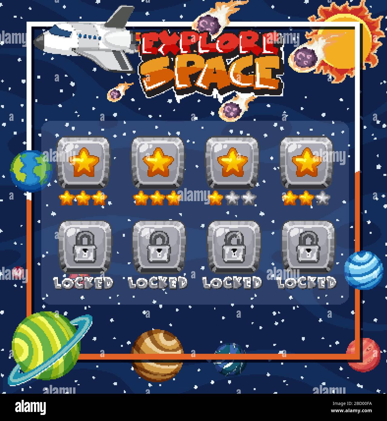 Game template with many planets in the space background illustration ...