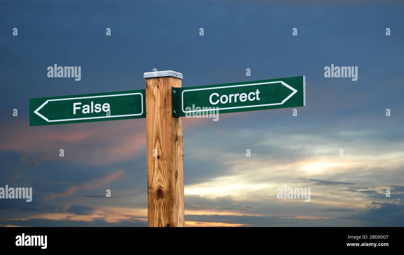 Street Sign the Direction Way to Correct versus False Stock Photo - Alamy