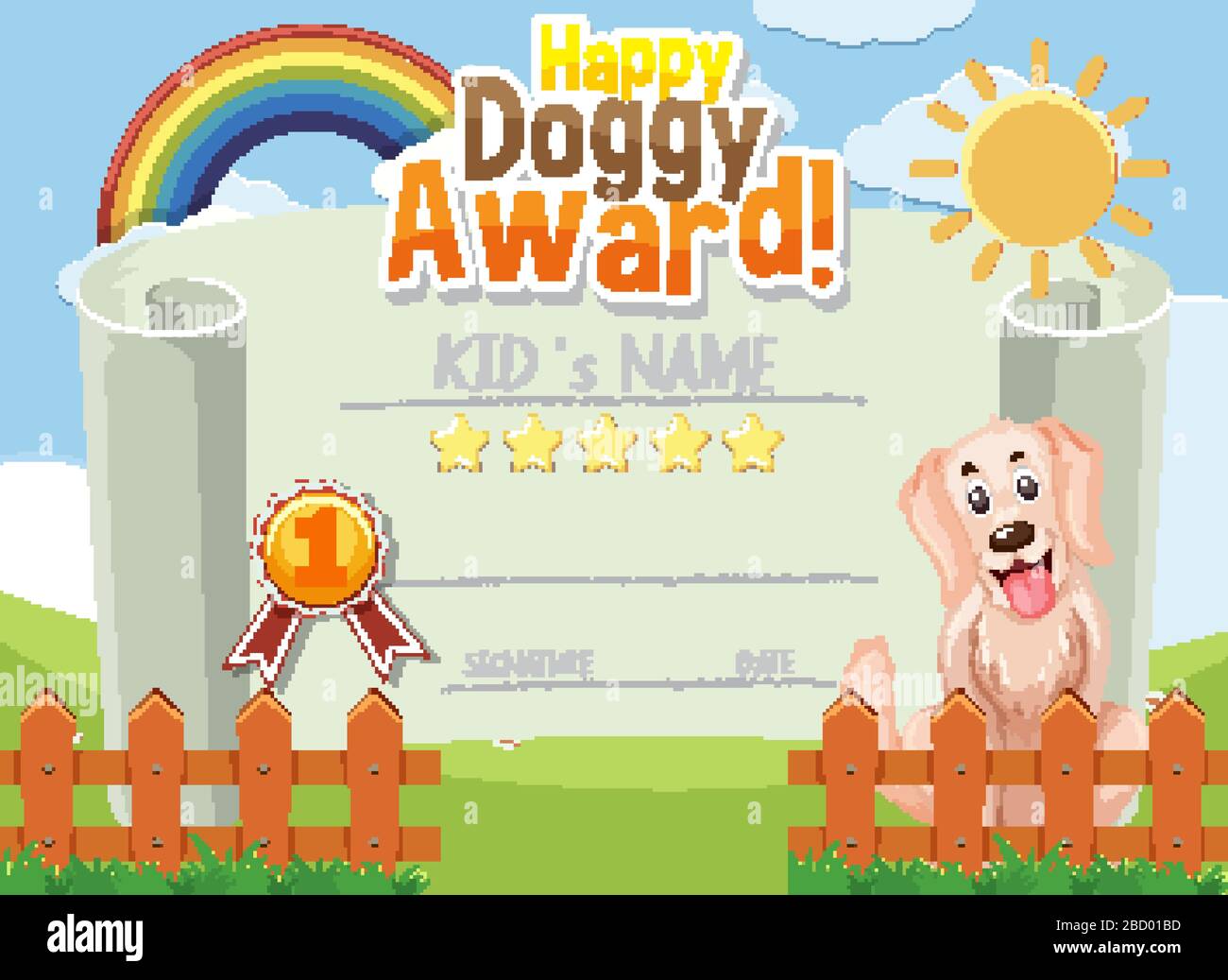 Certificate template design for happy doggy award with cute dog in ...