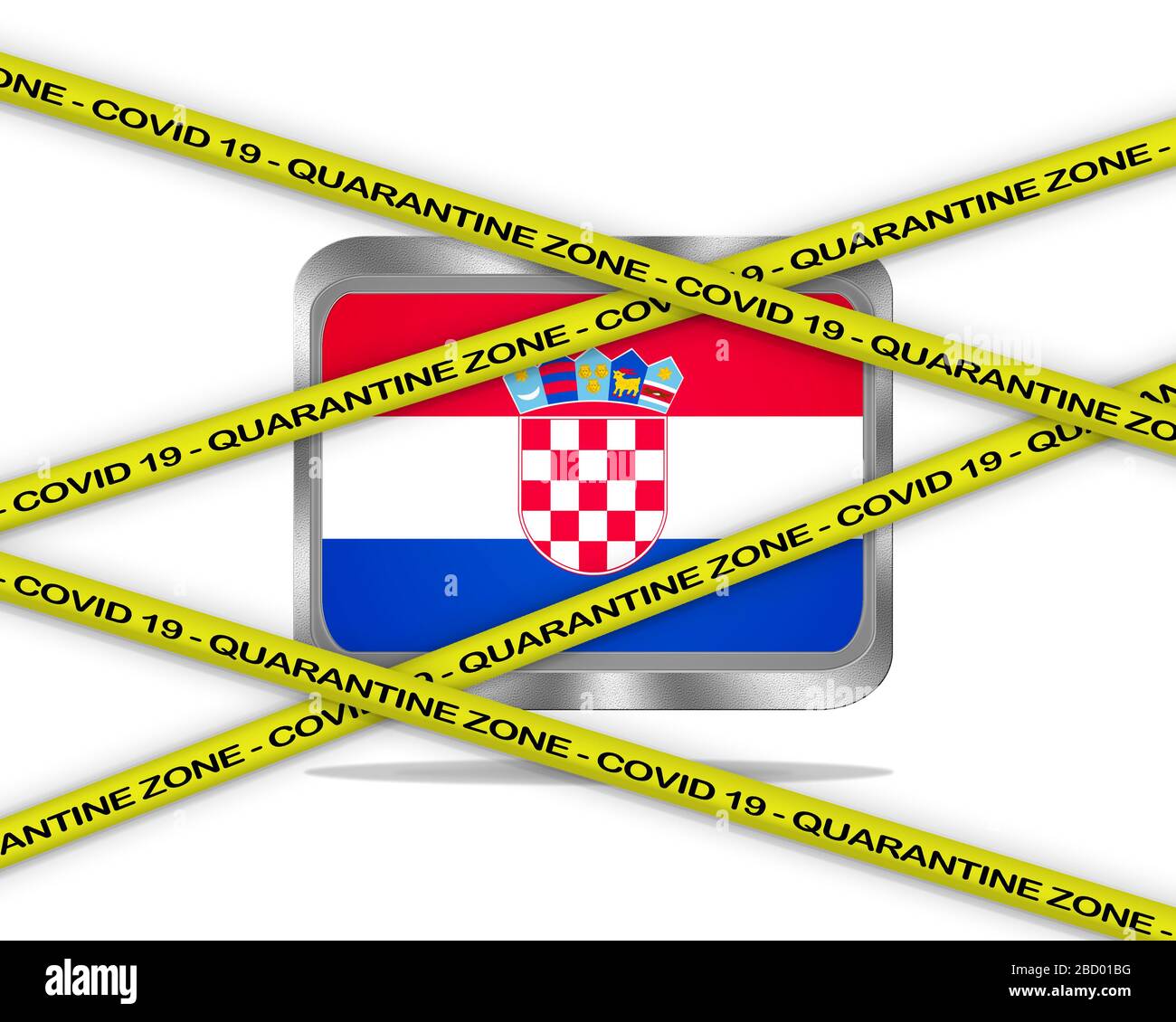 COVID-19 warning yellow ribbon written with: Quarantine zone Cover 19 ...