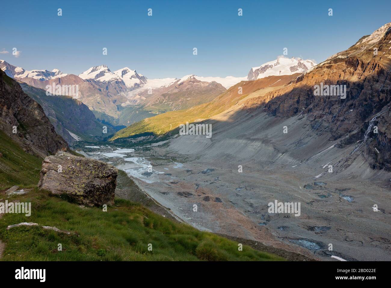 Alpine landscape in the Zmutt glacial valley (Zmutt glacier ...