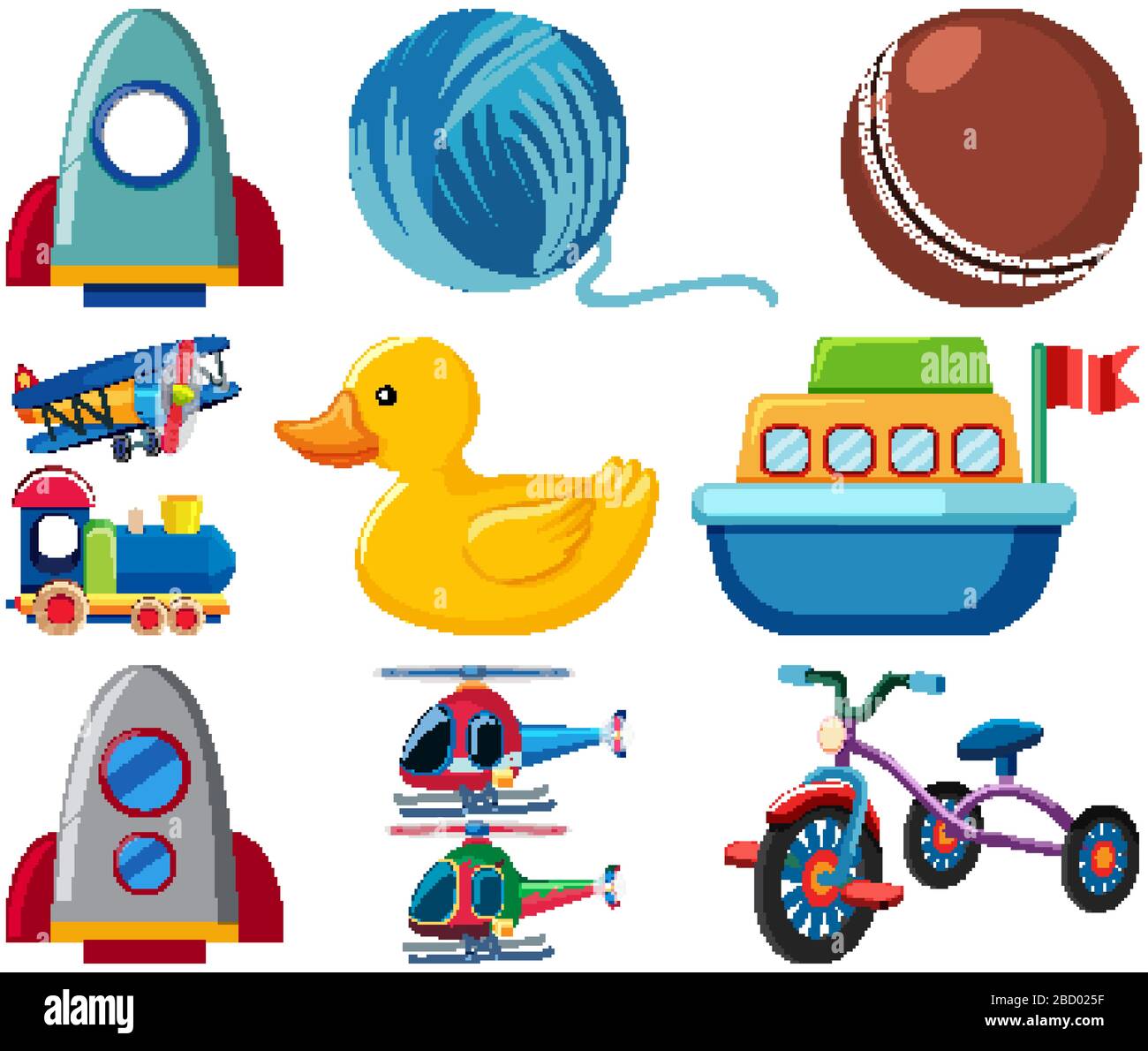 Large set of different toys on white background illustration Stock ...