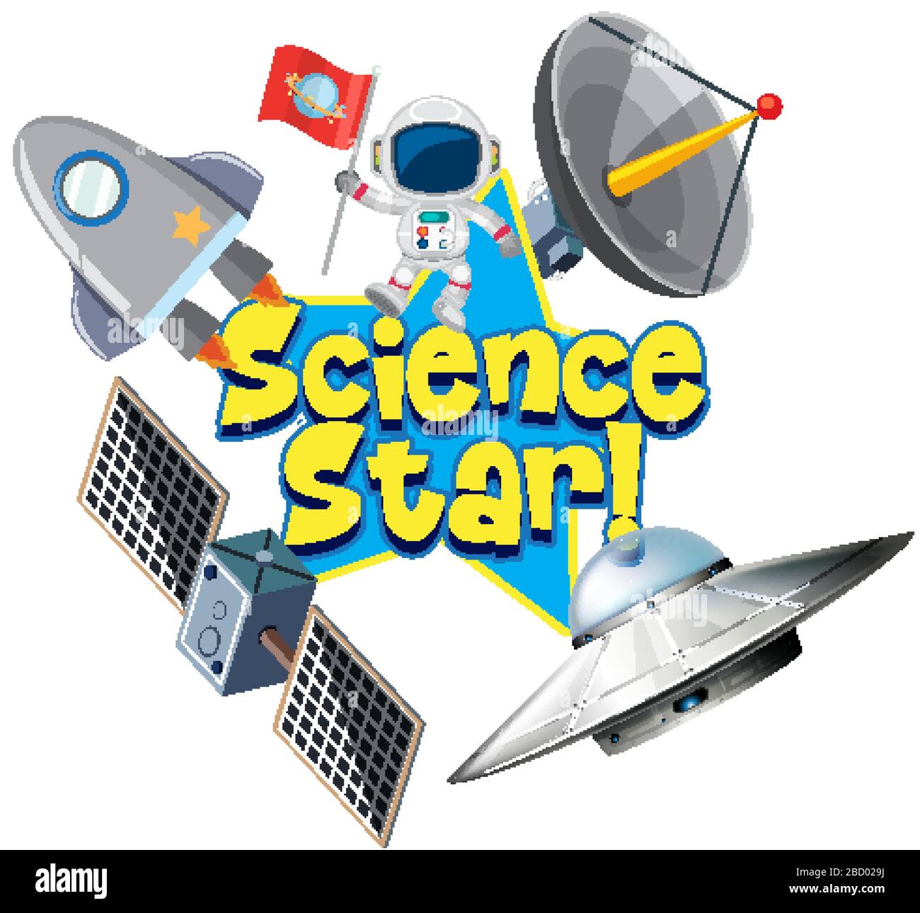 Poster design with word science star with astronaut and spacecrafts ...