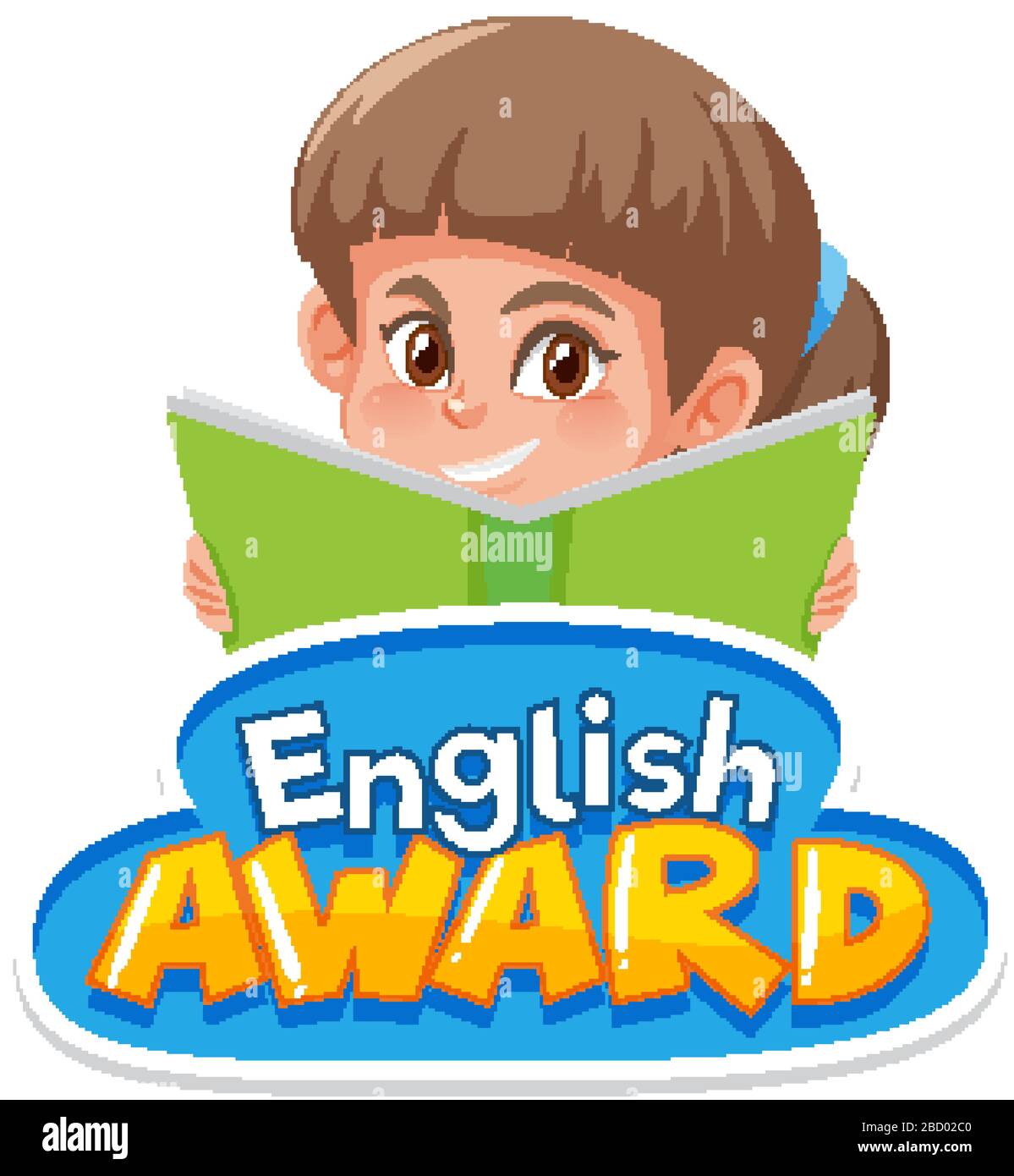 Word design for English award with girl reading illustration Stock ...