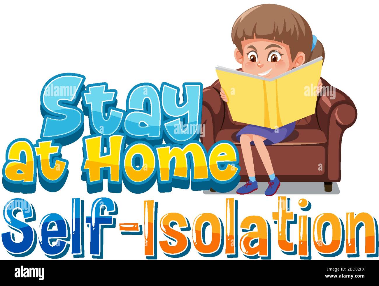 Coronavirus poster design with girl stay at home reading book ...